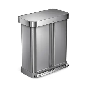 SIMPLEHUMAN 58 Liter Recycling Kitchen Trash Can With Liner Pocket - Silver