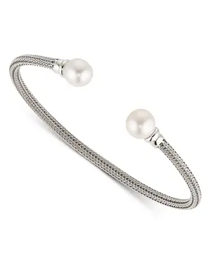 Nadri Cultured Freshwater Pearl Flex Cuff Bracelet - Rhodium
