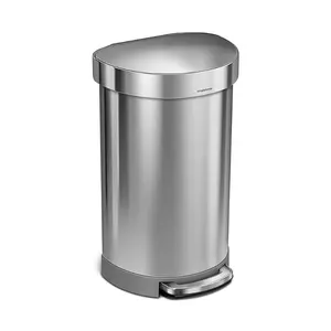 SIMPLEHUMAN 45 Liter Semi-round Liner Rim Kitchen Trash Can - Silver