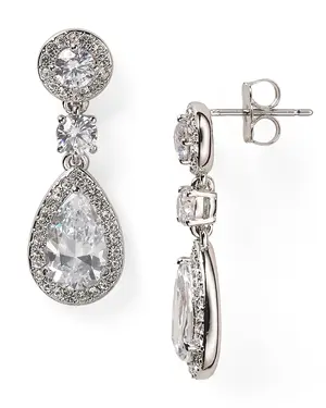Nadri Framed Drop Earrings - Rhodium