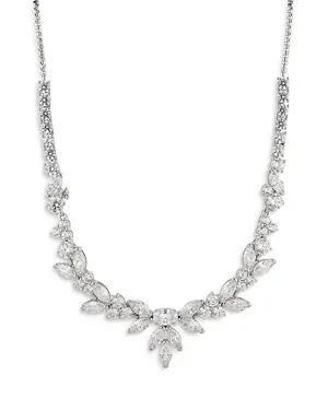 Nadri Prima Cubic Zirconia Cluster Statement Necklace - Rhodium
