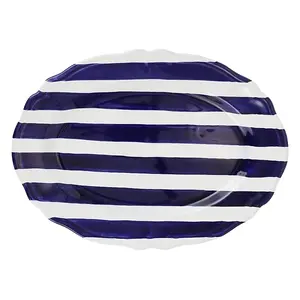VIETRI Amalfitana Stripe Oval Platter - Dark Blue