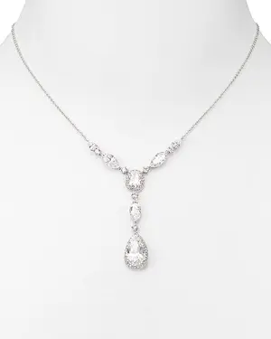 Nadri Pear Shaped Drop Lariat Necklace - Silver