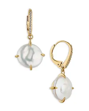 Nadri Cultured Freshwater Pearl Drop Earrings - White/gold