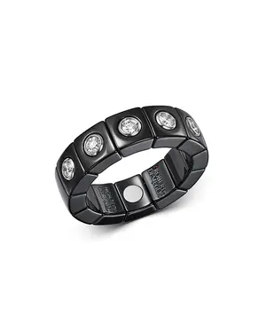 Roberto Demeglio 18k White Gold, Ceramic, And Diamond Scacco Stretch Ring - White/black