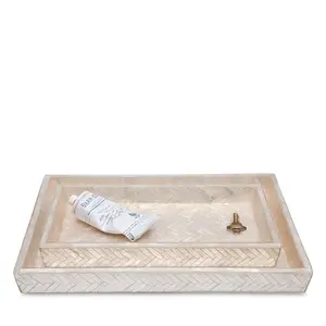 PIGEON AND POODLE Handa Nested Trays, Set Of 2 - Pearlized Herringbone Capiz