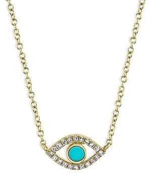 MOON & MEADOW 14k Yellow Gold Diamond And Pendant Necklace - Turquoise