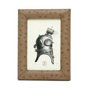 PIGEON AND POODLE Witney Ostrich Leather Frame, 4 X 6 - Oat Brown Ostrich