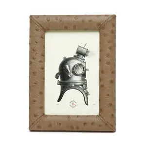 PIGEON AND POODLE Witney Ostrich Leather Frame, 4 X 6 - Oat Brown Ostrich