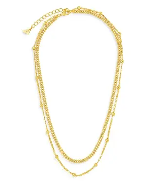 Sterling Forever Double Layer Beaded Chain Necklace - Gold