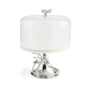 Michael Aram White Orchid Cake Stand With Dome - Silver