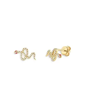 MOON & MEADOW 14k Yellow Diamond & Ruby Snake Stud Earrings