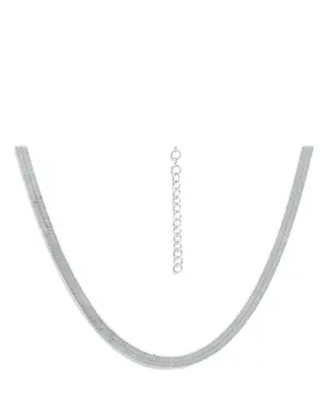 Aqua Herringbone Chain Necklace - Silver