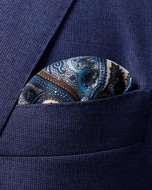 Eton Paisley Silk Pocket Square - Blue