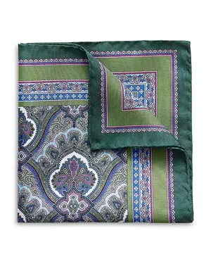 Eton Paisley Silk Pocket Square Green