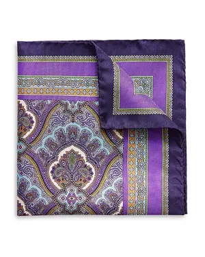 Eton Paisley Silk Pocket Square Purple