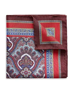 Eton Paisley Silk Pocket Square Red