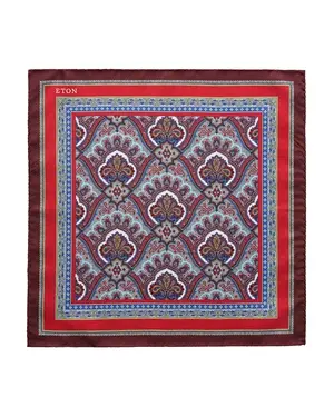 Eton Paisley Silk Pocket Square - Red