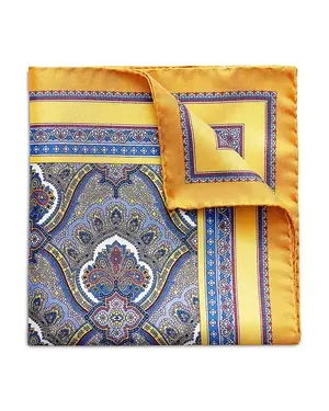 Eton Paisley Silk Pocket Square Yellow/ora