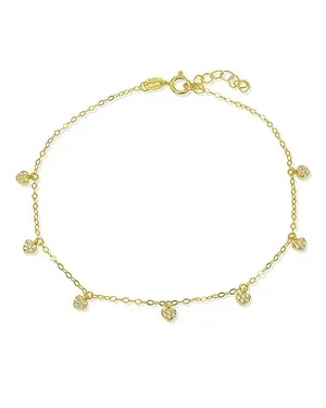 Aqua Pave Heart Charm Anklet - Gold