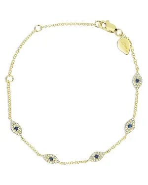 Meira T 14k Yellow Gold Diamond & Sapphire Evil Eye Bracelet - Blue/gold