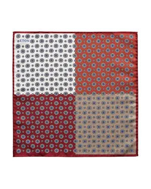 Eton Four Medallion Silk Pocket Square - Brown