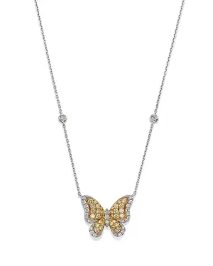 Bloomingdale'S Butterfly Diamond Necklace - White/yellow