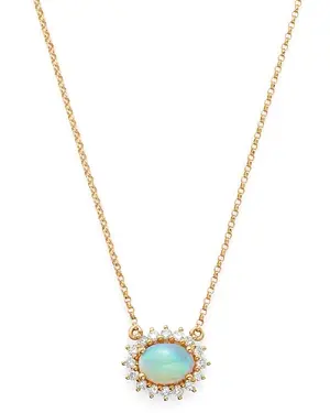 Bloomingdale'S Opal And Diamond Pendant Necklace - White/gold