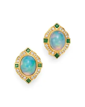 Bloomingdale'S Ethiopian Opal, Emerald & Diamond Earrings - Multi/gold