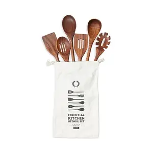 FARMHOUSE POTTERY Essential 6 Pc Wooden Utensil Set - Brown