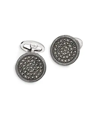 JAN LESLIE Sterling Silver And Marcasite Coin-edge Cufflinks - Brown