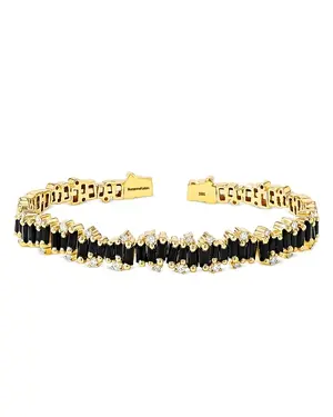 SUZANNE KALAN 18k Yellow Gold Fireworks Black Sapphire & Diamond Bangle Bracelet - Black/gold
