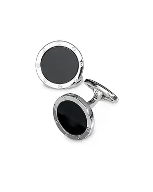 JAN LESLIE Sterling Silver And Onyx Rivet Detail Cufflinks - Black