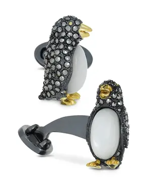 JAN LESLIE Sterling Silver & Marcasite Penguin Cufflinks - Multi