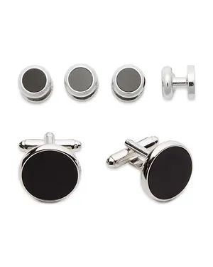 LINK UP Classic Round Stud & Cufflink Set - Black