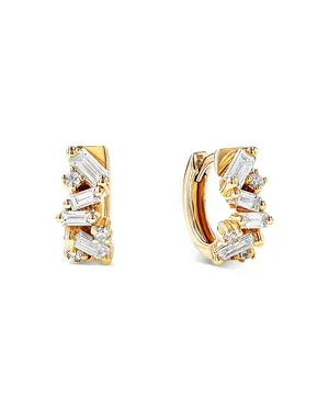 SUZANNE KALAN 18k Yellow Diamond Huggie Hoop Earrings - Gold