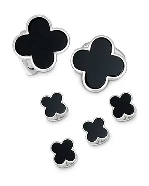 JAN LESLIE Sterling Silver & Onyx Clover Stud Set - Black