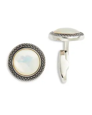 LINK UP Antique Rim Mother Of Pearl Cufflinks - Silver
