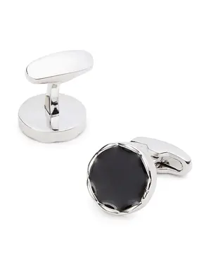LINK UP Wave Rim Round Cufflinks - Black