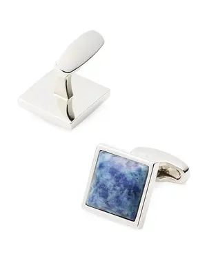 LINK UP Stone Silver Tone Cuff Links - Blue