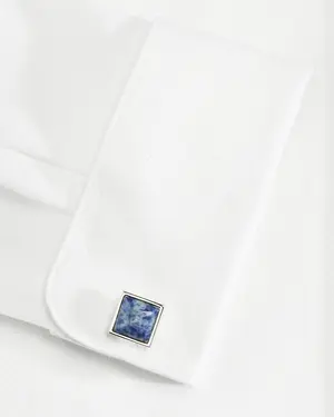 LINK UP Stone Silver Tone Cuff Links