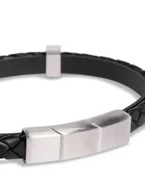 LINK UP Jan Leslie Double Steel Woven Leather Bracelet