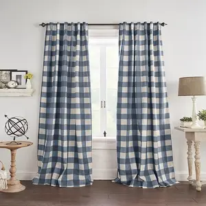 ELRENE HOME FASHIONS Grainger Buffalo Check Blackout Window Curtain, 52 X 84 - Indigo