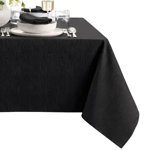 ELRENE HOME FASHIONS Continental Solid Texture Water And Stain Resistant Tablecloth, 60 X 120 Black
