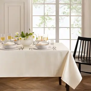 ELRENE HOME FASHIONS Continental Solid Texture Water And Stain Resistant Tablecloth, 60 X 120 - Ivory