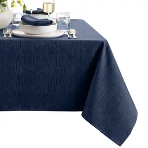 ELRENE HOME FASHIONS Continental Solid Texture Water And Stain Resistant Tablecloth, 60 X 120 Navy