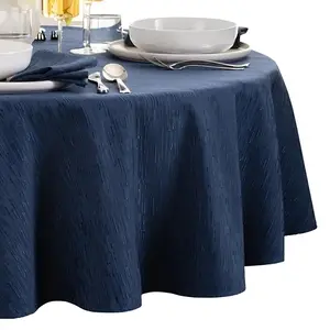 ELRENE HOME FASHIONS Continental Solid Texture Water And Stain Resistant Oval Tablecloth, 60 X 84 - Navy
