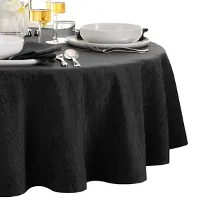 ELRENE HOME FASHIONS Continental Solid Texture Water And Stain Resistant Round Tablecloth, 70 - Black