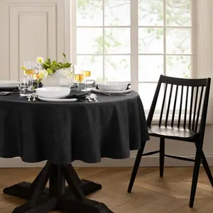 ELRENE HOME FASHIONS Continental Solid Texture Water And Stain Resistant Round Tablecloth, 70 - Black
