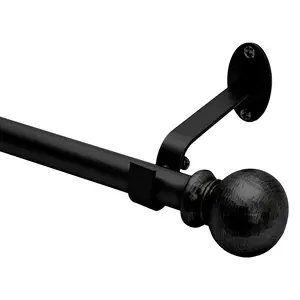 ELRENE HOME FASHIONS Farmhouse Adjustable Curtain Rod With Hammered Ball Finials, 28-48 - Wrought Iron